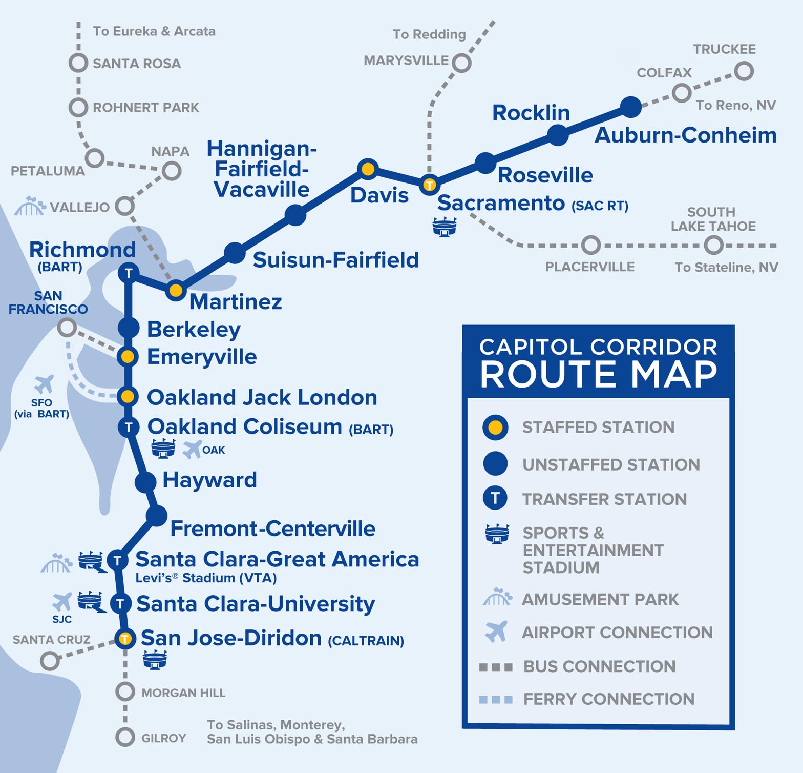 Capital Corridor Train Route Map for Northern California
